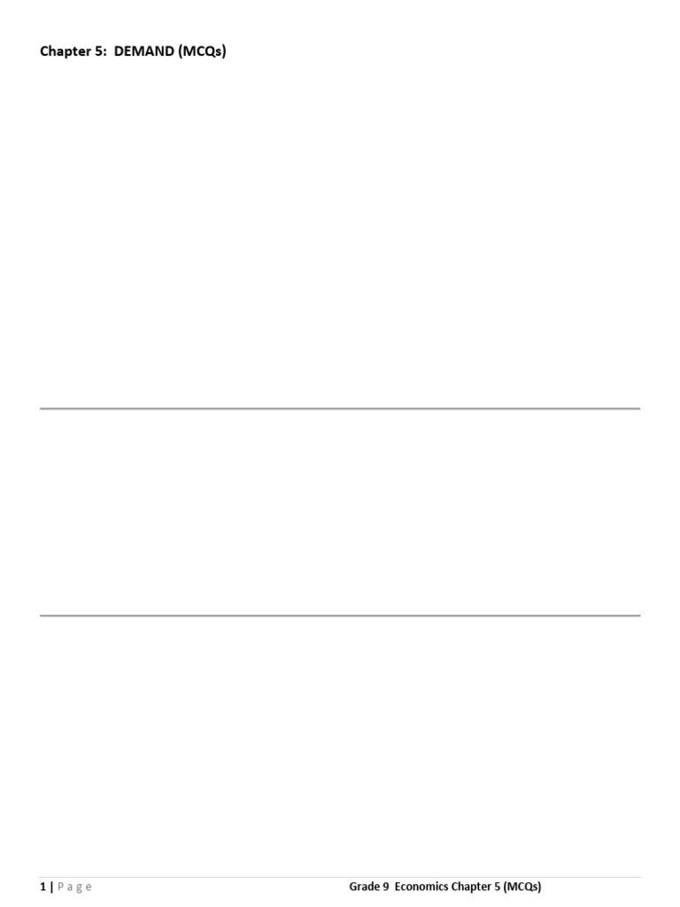 Economics Grade 9th Chapter 5 (OLD BOOK) MCQs | PDF | Demand | Economics