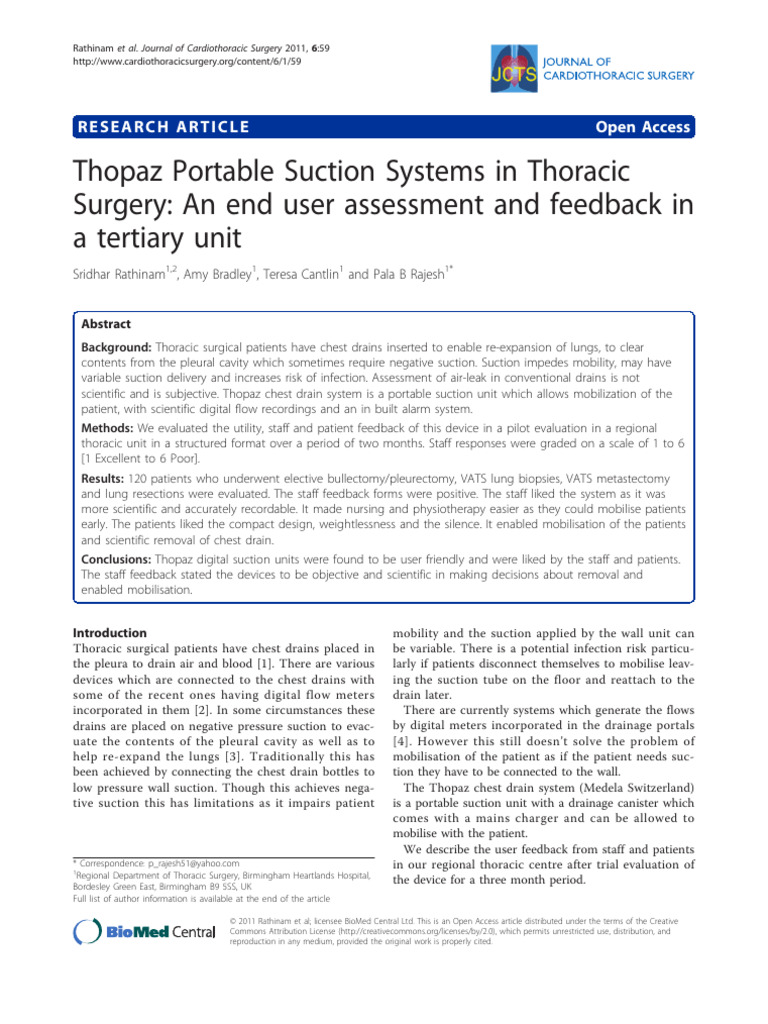 Thopaz Portable Suction Systems in Thoracic | PDF | Cardiothoracic ...