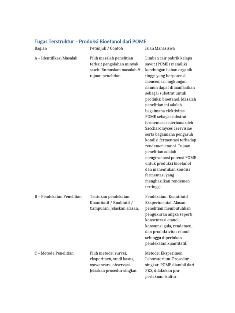 Tugas Terstruktur Bioetanol POME | PDF