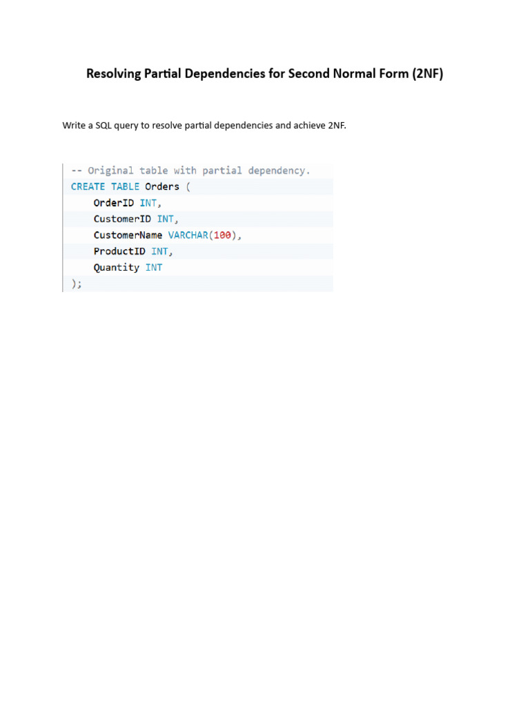 Resolving Partial Dependencies For Second Normal Form | PDF