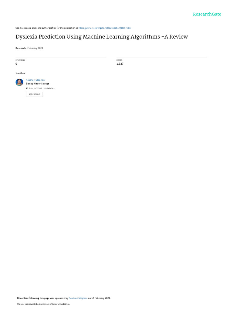 Dyslexia Prediction Using Machine Learning | PDF | Support Vector Machine | Machine Learning