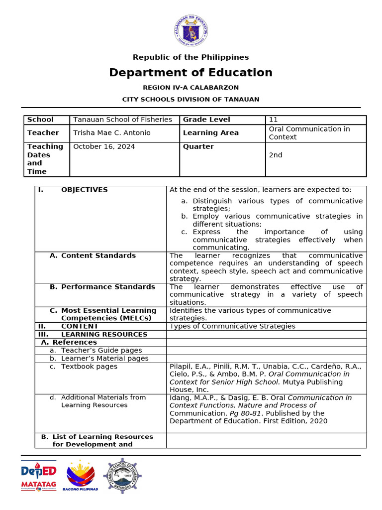 Final Demo Lesson Plan | PDF | Communication | Learning