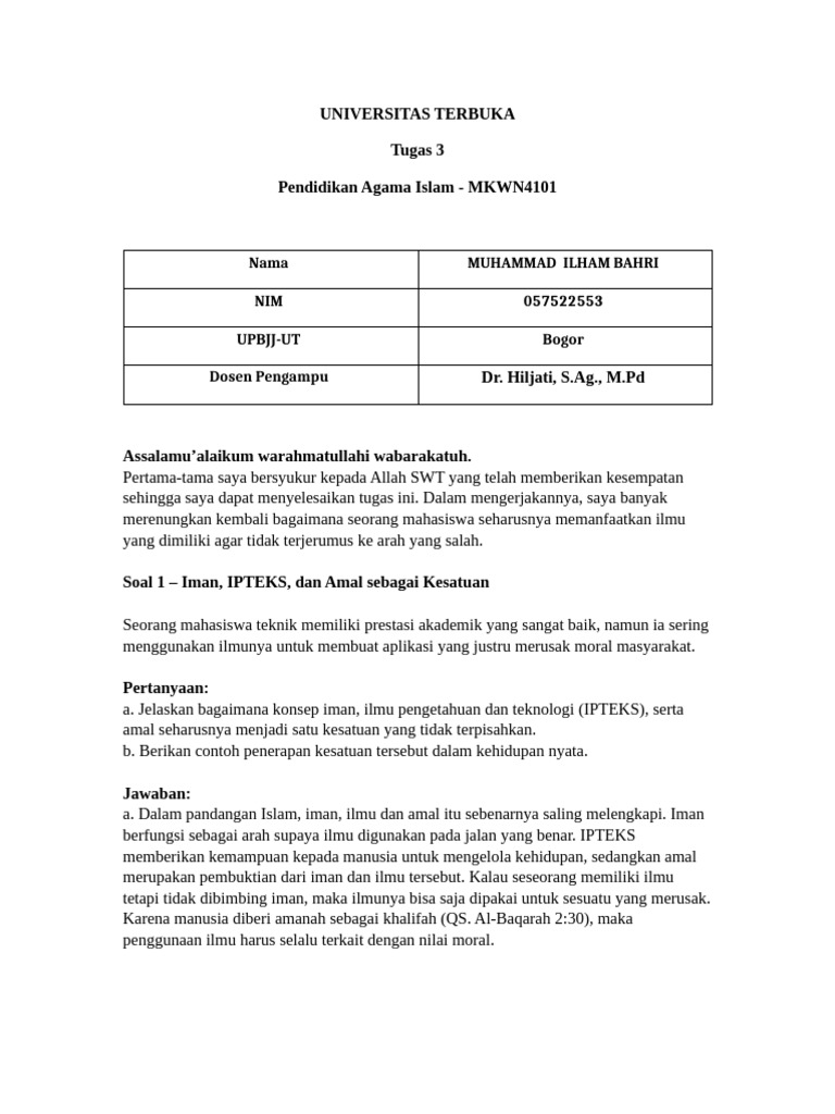Tugas 3 STSI4101 - Pengantar Sistem Informasi Muhammad Ilham Bahri | PDF