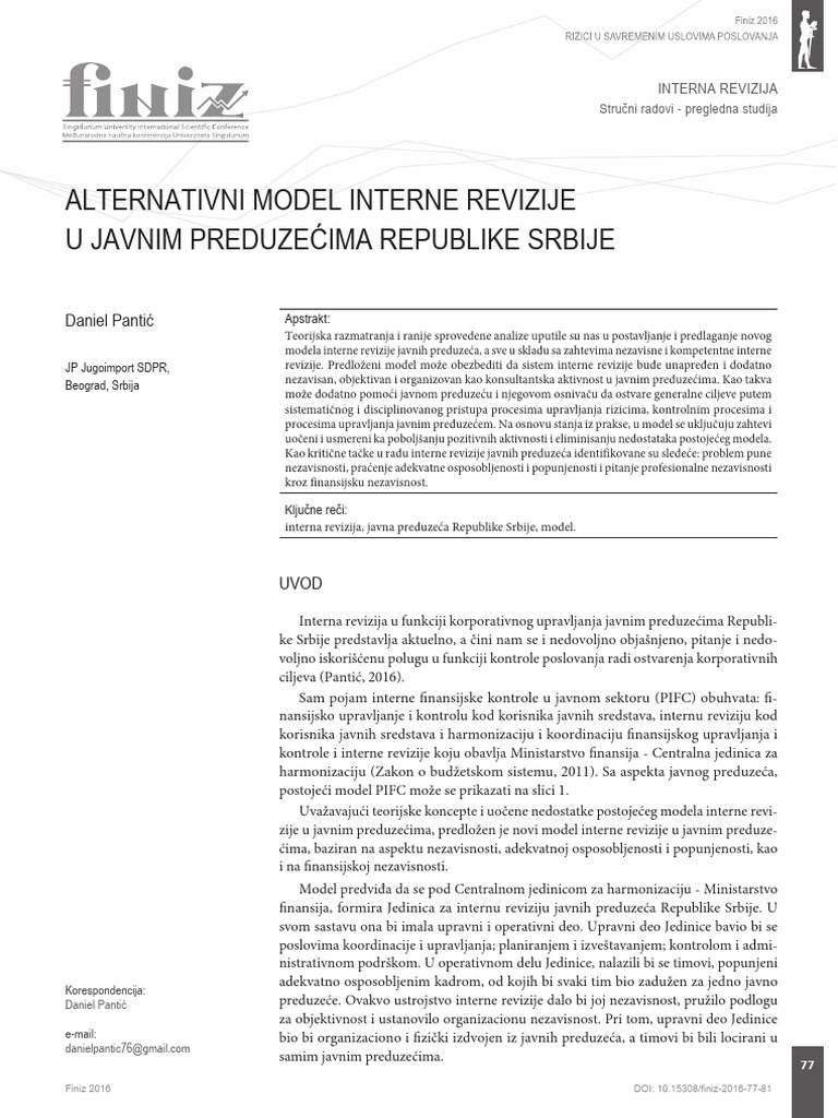 Alternativni Model Interne Revizije U Javnim Preduzećima Republike ...