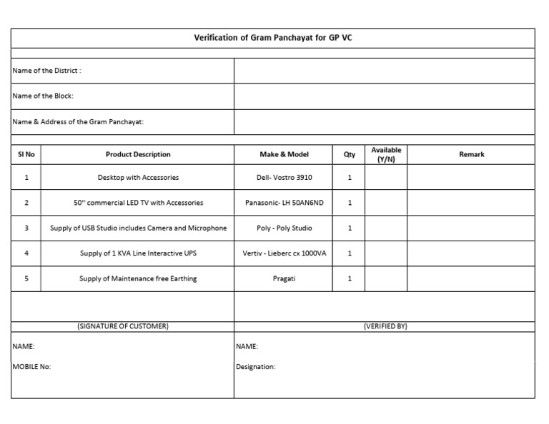 Gram Panchayat Verification Document | PDF