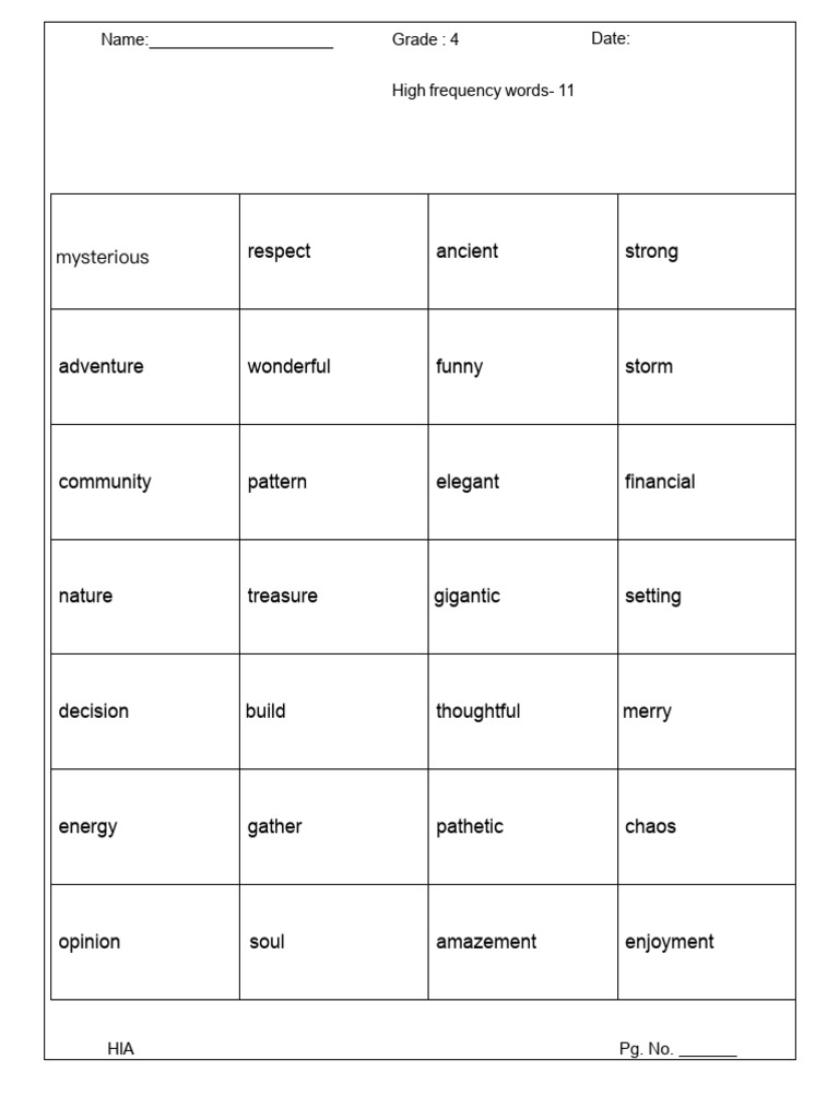 Grade 4 High Frequency Words List | PDF