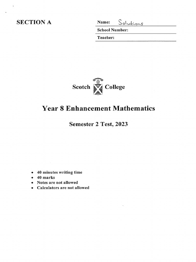 2023 Year 8 Enhancement Mathematics S2 CT SOLUTIONS | PDF