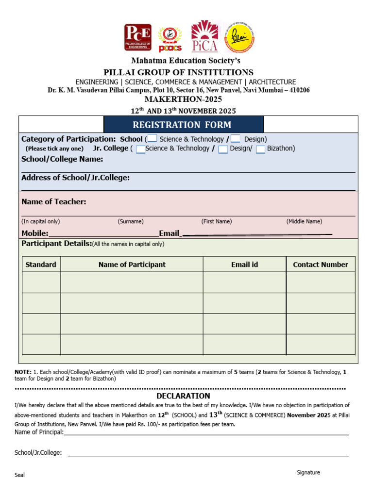 Registration Form For Makerthon 2025 | PDF