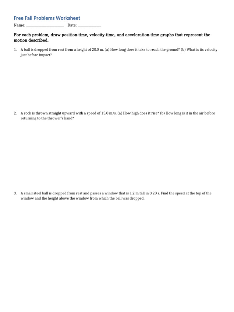 Free Fall Physics Problems Worksheet | PDF | Rocket | Physical Phenomena