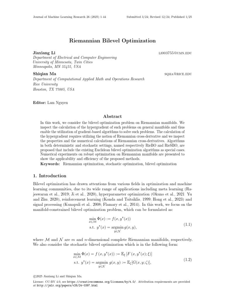 Riemannian Bilevel Optimization: Jiaxiang Li | PDF | Mathematical ...
