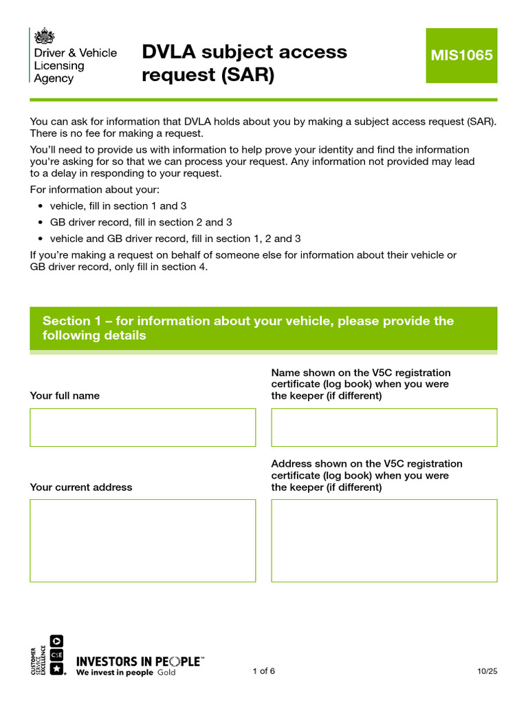 Make A Subject Access Request To Dvla Form Mis1065 270422 | PDF ...