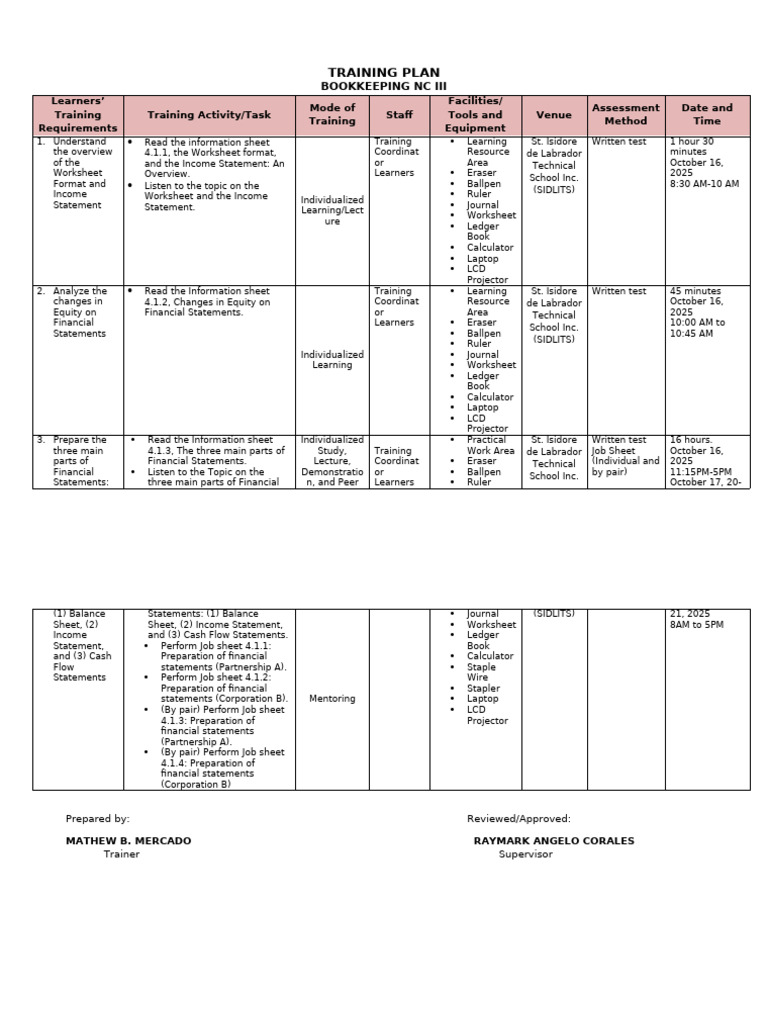 J Training Plan Mercado, Mathew | PDF | Worksheet