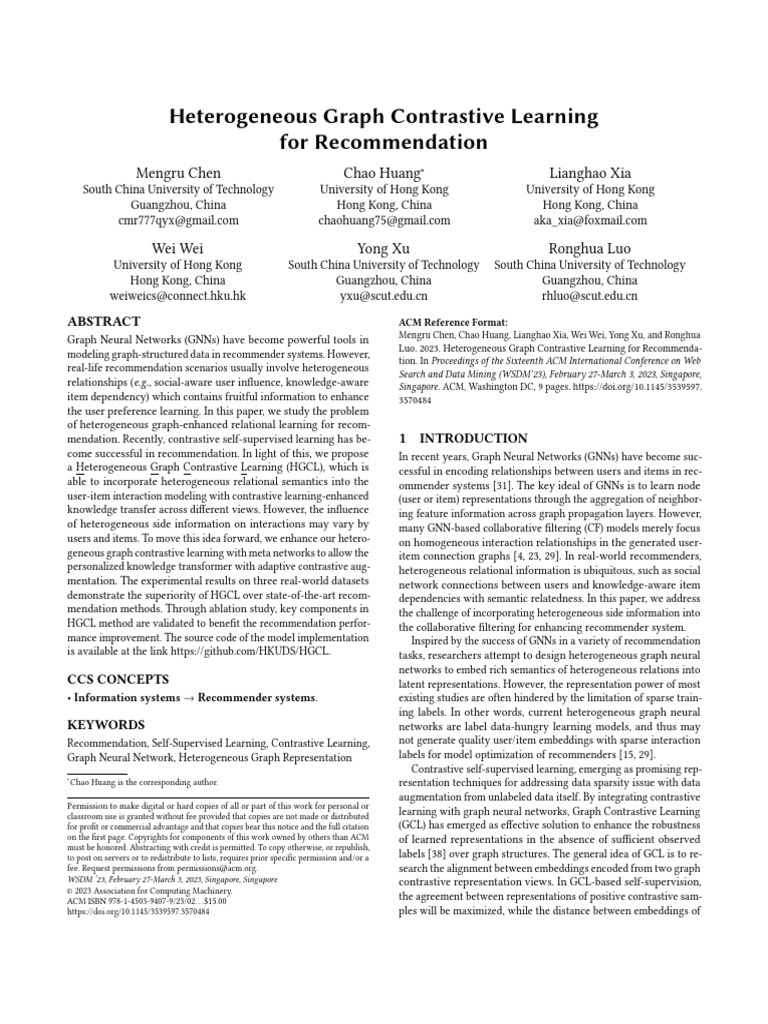 【2023 WSDM】Heterogeneous Graph Contrastive Learning | PDF | Information | Learning