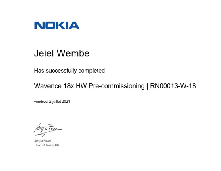 WEMBE Jeïel Wavence 18x HW Pre-Commissioning RN00013-W-18 - 105356 | PDF