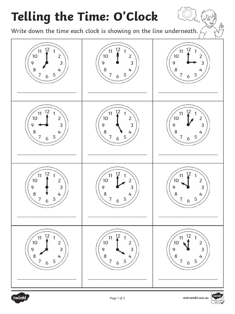 Au N 1746953825 Telling The Time Oclock Worksheet Ver 1 | PDF