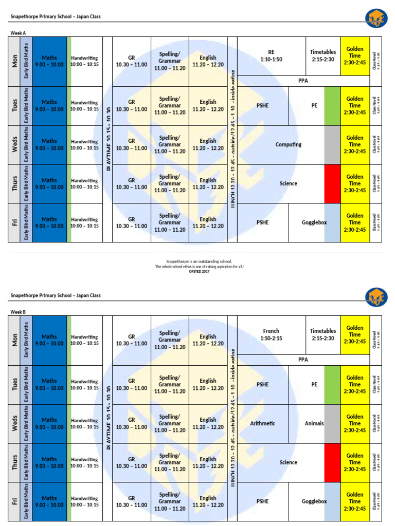 Japan Class Timetable Spring 1 | PDF | Mathematics