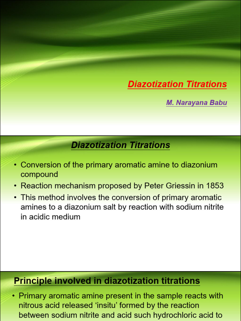 Understanding Diazotization Titrations | PDF | Amine | Chemical Substances