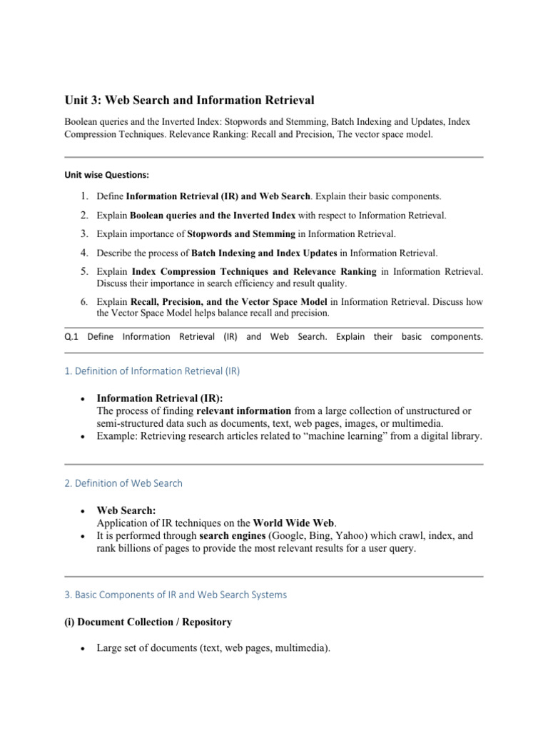 Unit3 With QB | PDF | Search Engine Indexing | Information Retrieval