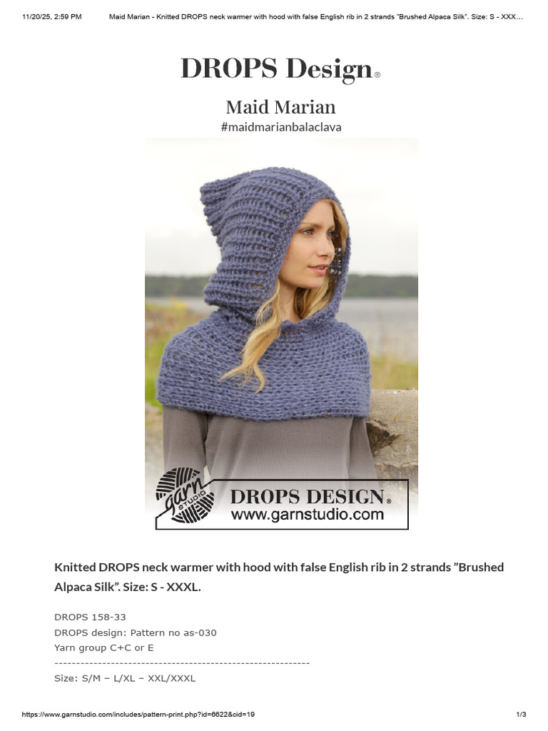 Maid Marian - Knitted DROPS neck warmer with hood with false English ...