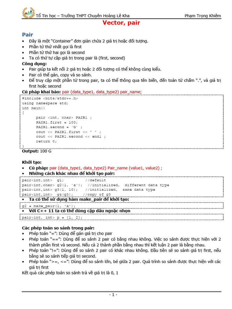 Vector, Pair | PDF