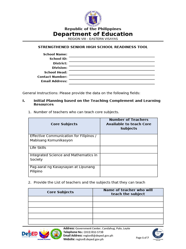 SHS Readiness Tool | PDF