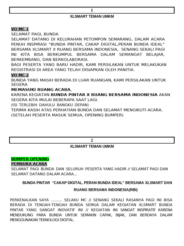 MC Script Xlsmart Teman Umkm Garut | PDF