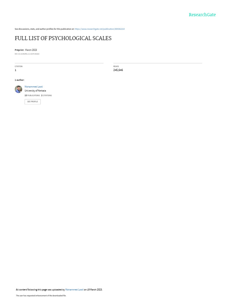 Comprehensive Psychological Scales List | PDF | Self Efficacy | Self ...