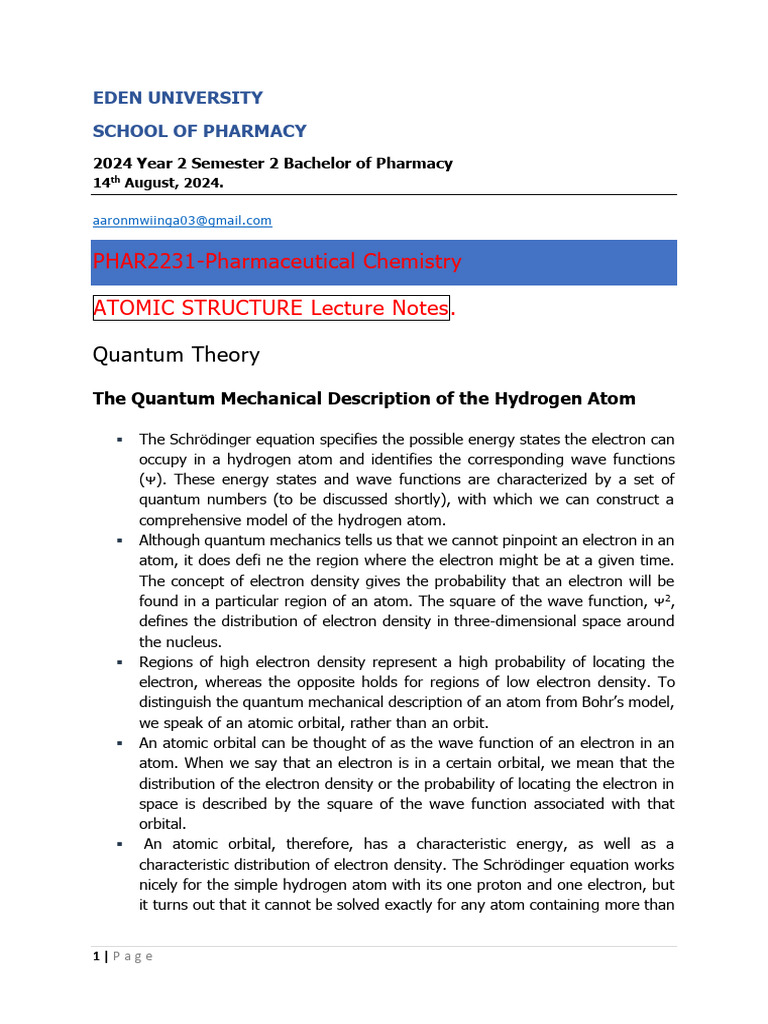 Quantum Mechanics of Atomic Structure | PDF | Atomic Orbital | Electron