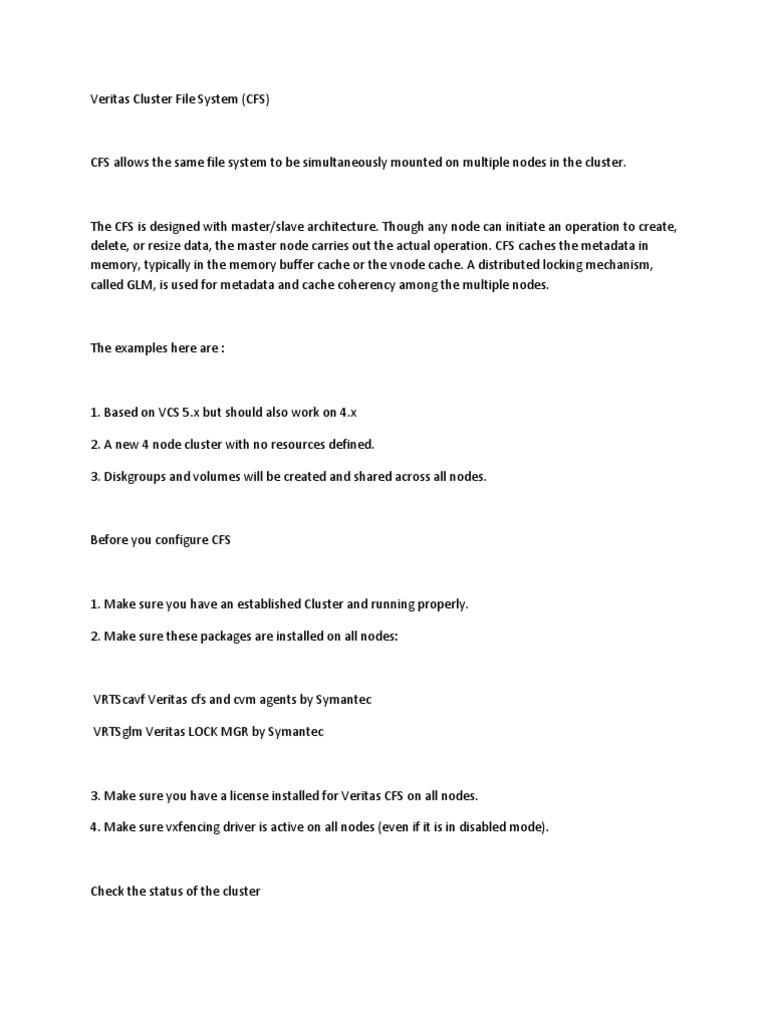 Veritas Cluster File System | PDF | Computer Cluster | File System