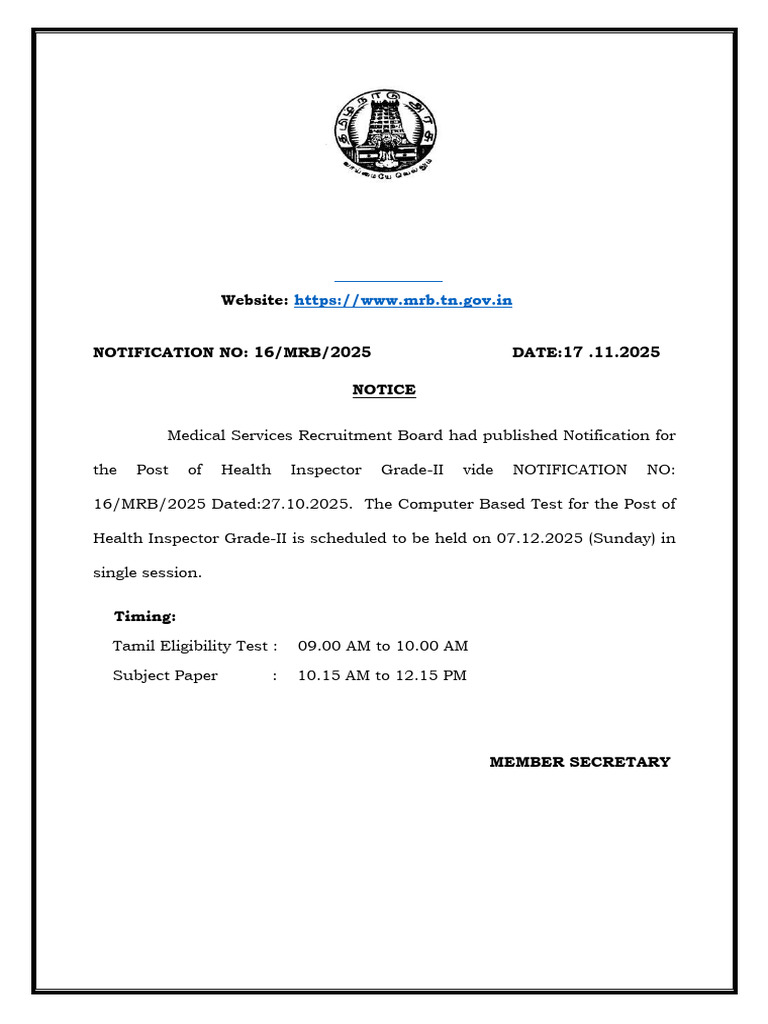 Important Notice Health Inspector Grade II | PDF