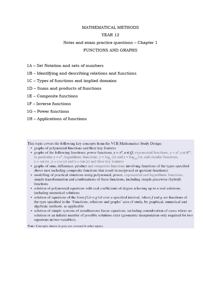 Year 12 Functions and Graphs Guide | PDF | Function (Mathematics ...