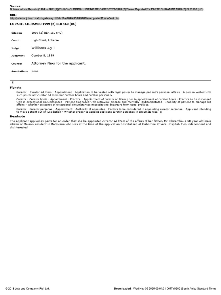 Ex Parte Chirambo Case Summary 1999 | PDF