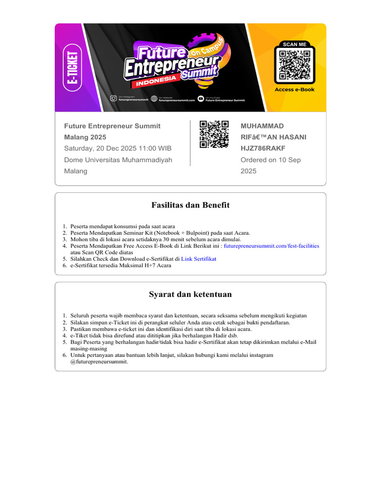 E Ticket Muhammad Rif'an Hasani and Barcode | PDF