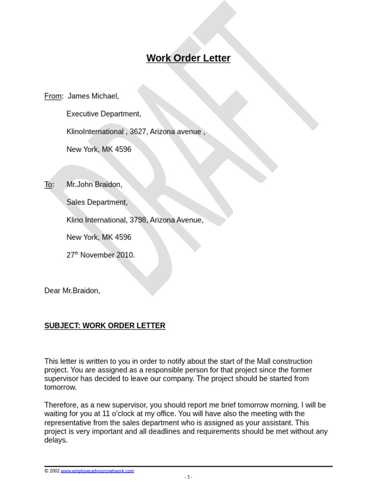 Work Order Letter | PDF