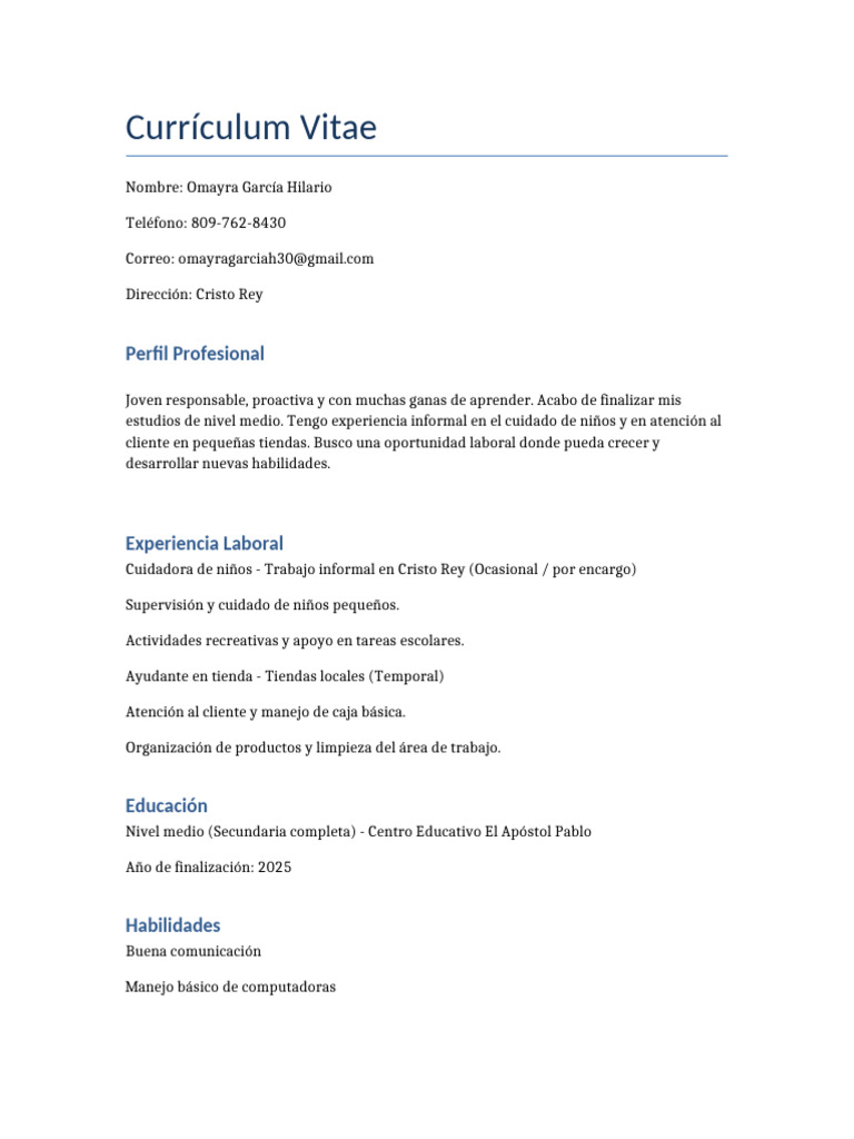 Curriculum Omayra Final | PDF