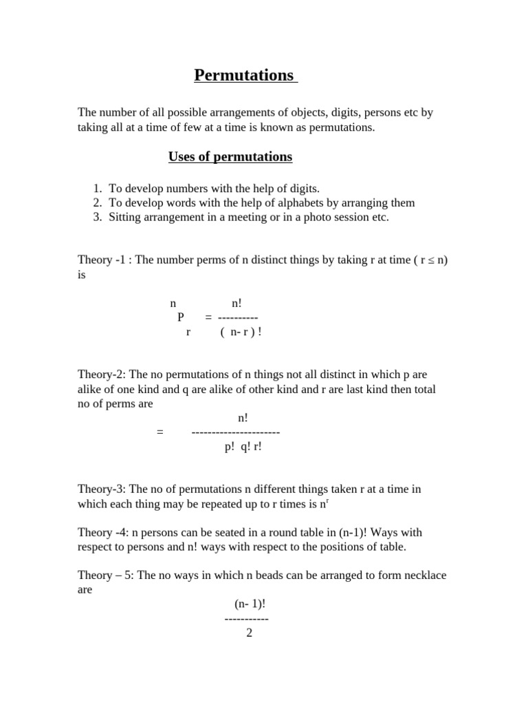 Permutation and Restricted Perms and Combination( Full) | PDF | Permutation | Chess Theory