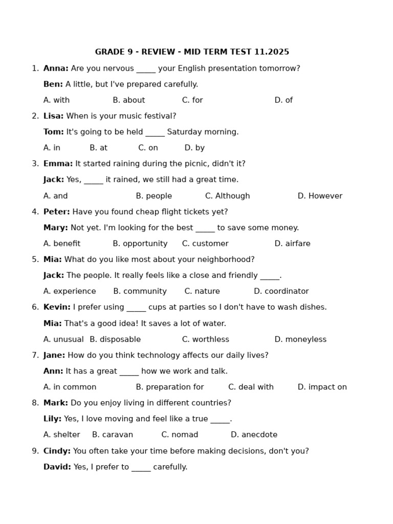 GRADE 9 Mid Term | PDF