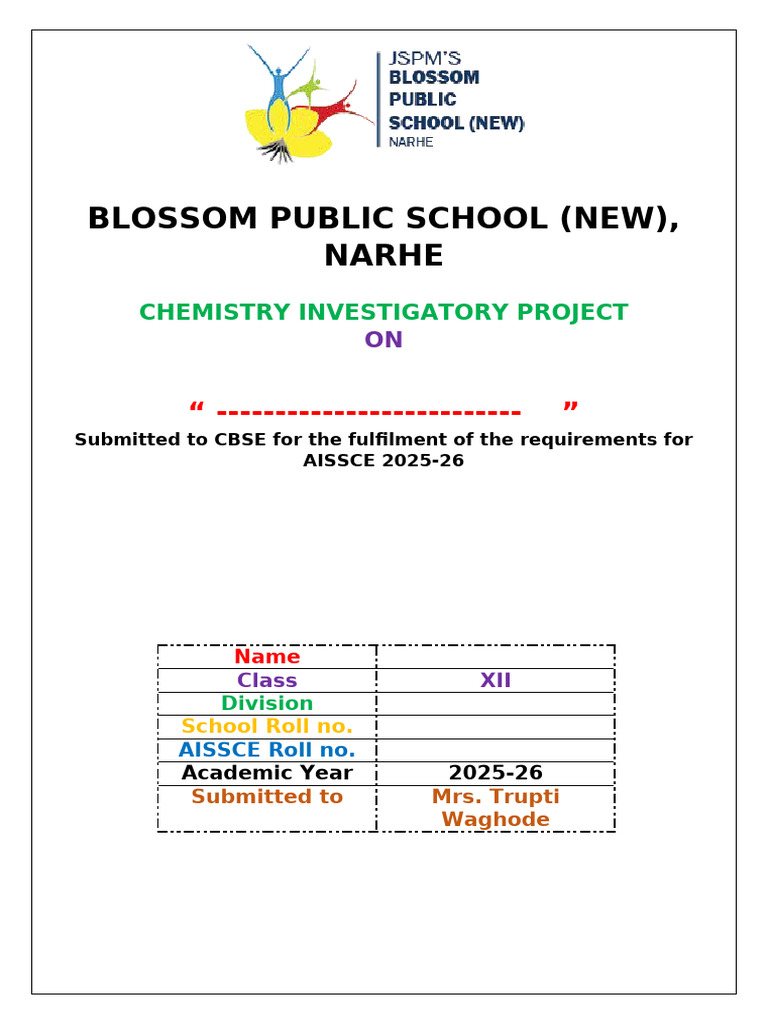 Chemistry Project Front Page | PDF