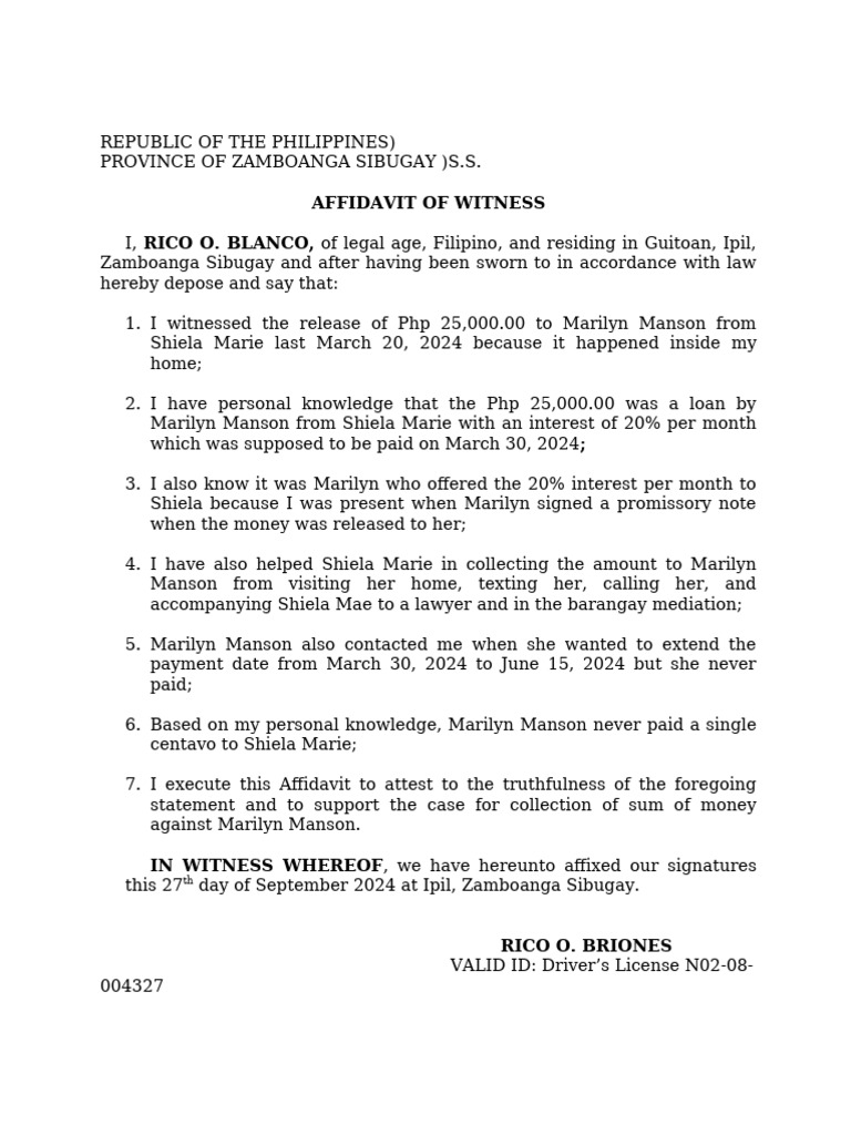 1-Affidavit Briones Small Claims | PDF
