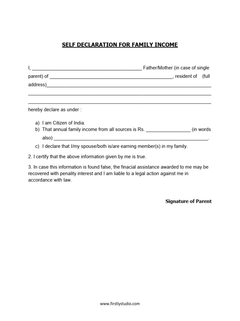 Family Income Self Declaration Form | PDF