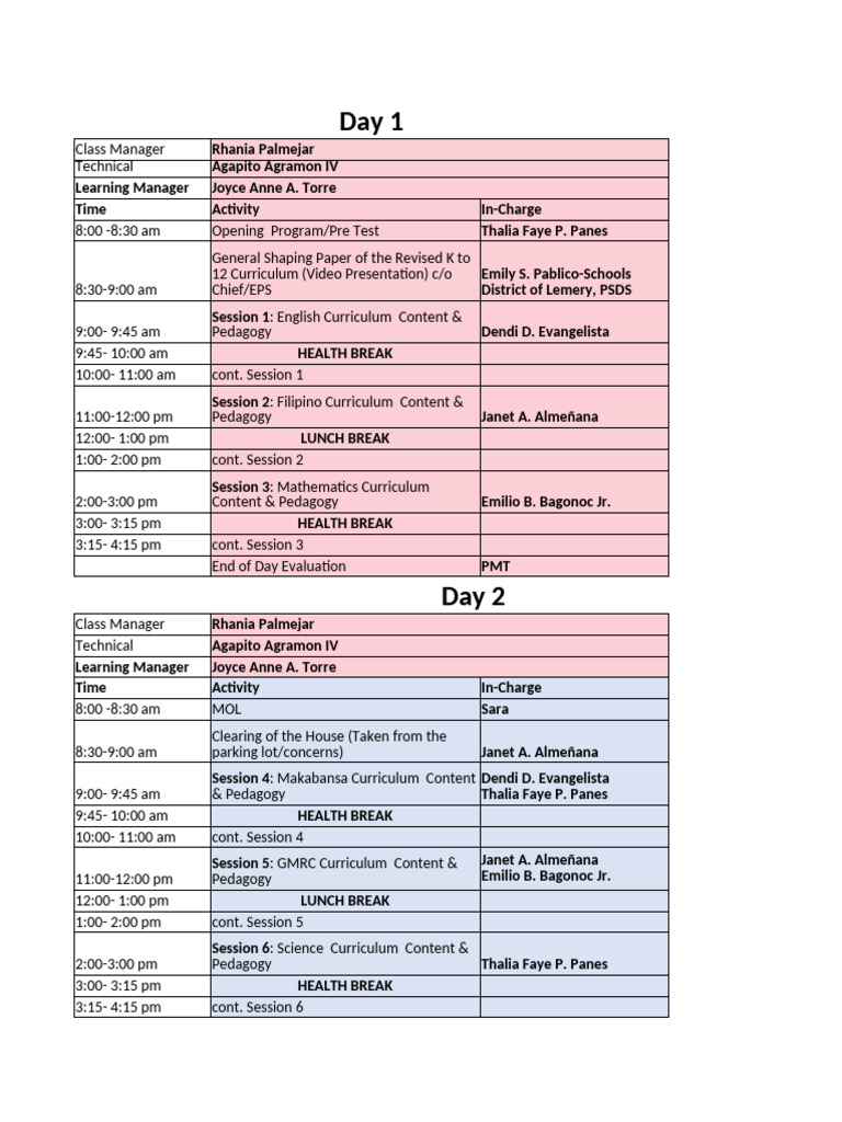 K-12 Curriculum Workshop Schedule | PDF | Pedagogy | Education Theory