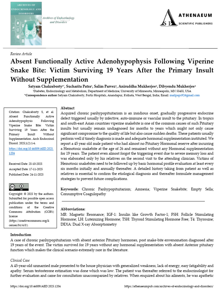 Absent Functionally Active Adenohypophysis Following Viperine Snake ...