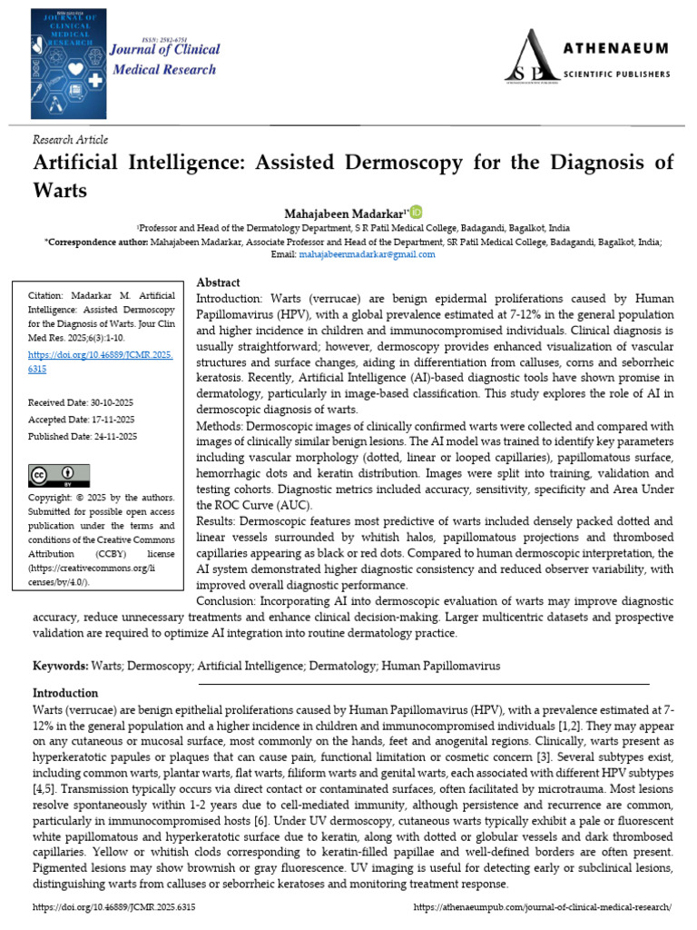 Artificial Intelligence Assisted Dermoscopy For The Diagnosis of Warts ...