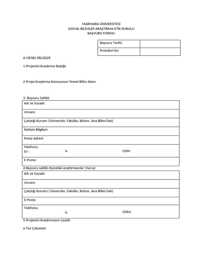 Etik Kurul Basvuru Formu | PDF