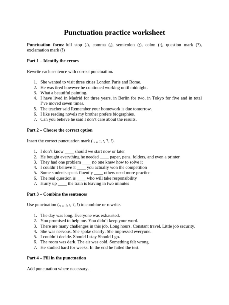 Punctuation Practice Worksheet | PDF | Punctuation | Orthography