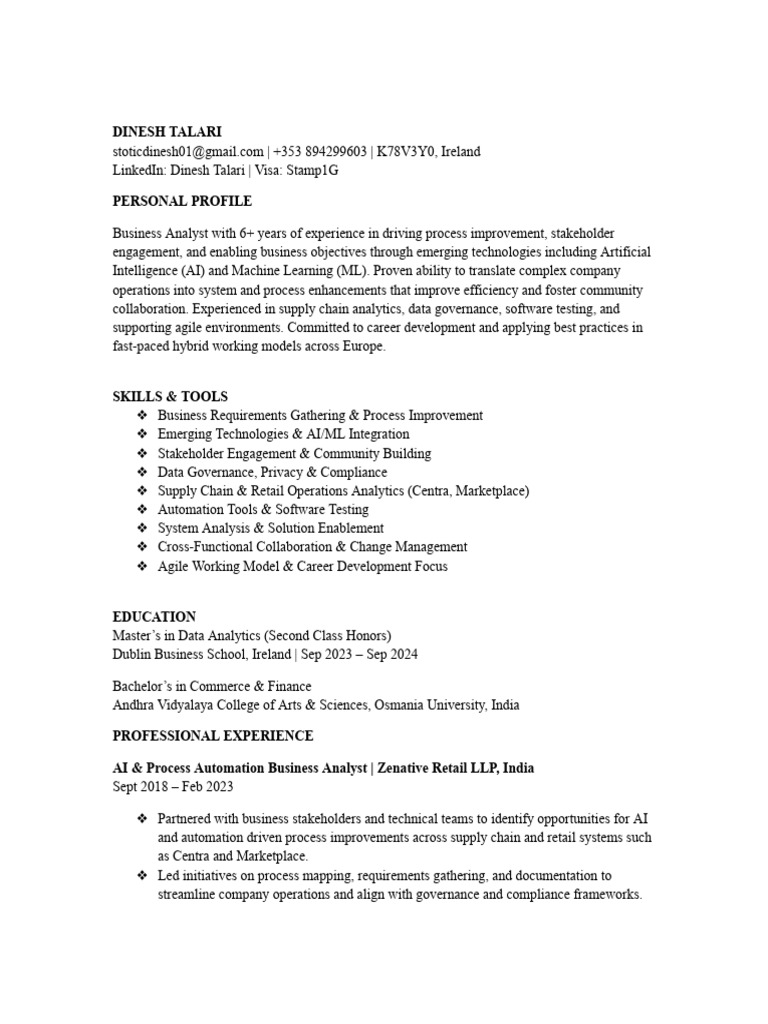 (DA)Dinesh_ AI Business Analyst Musgrave | PDF | Data Analysis ...