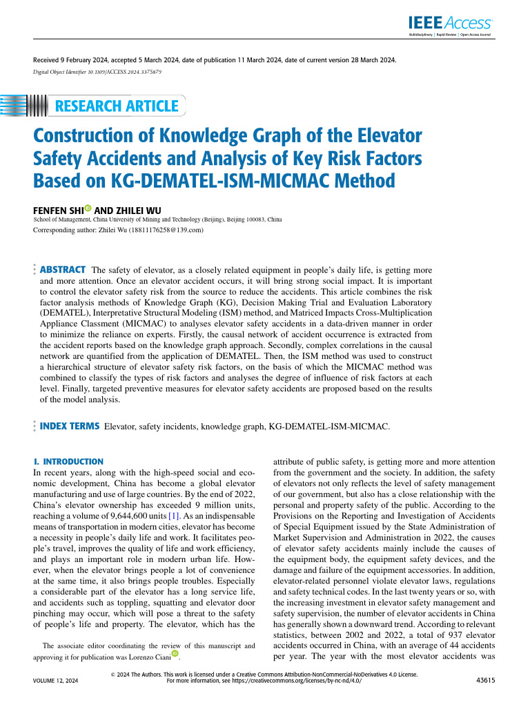 Elevator Safety Risk Analysis Using Knowledge Graph | PDF | Risk | Safety