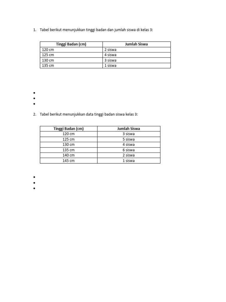 Data Tinggi Badan Siswa Kelas 3 | PDF