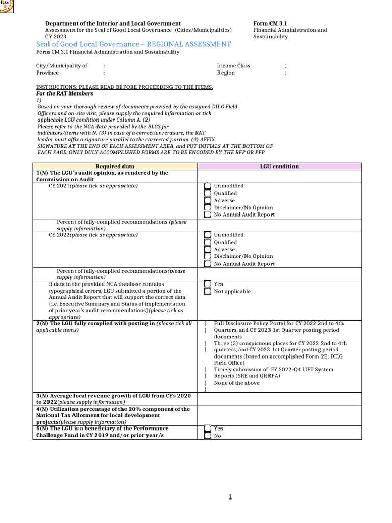 2023 Seal of Good Local Governance Assessment | PDF | Incident Command ...