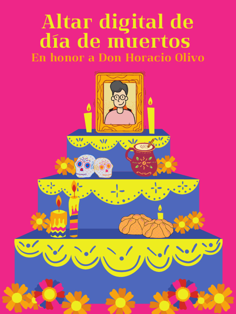 Poster Vertical Altar Digital de Dia de Muertos Ilustrado Rosa | PDF